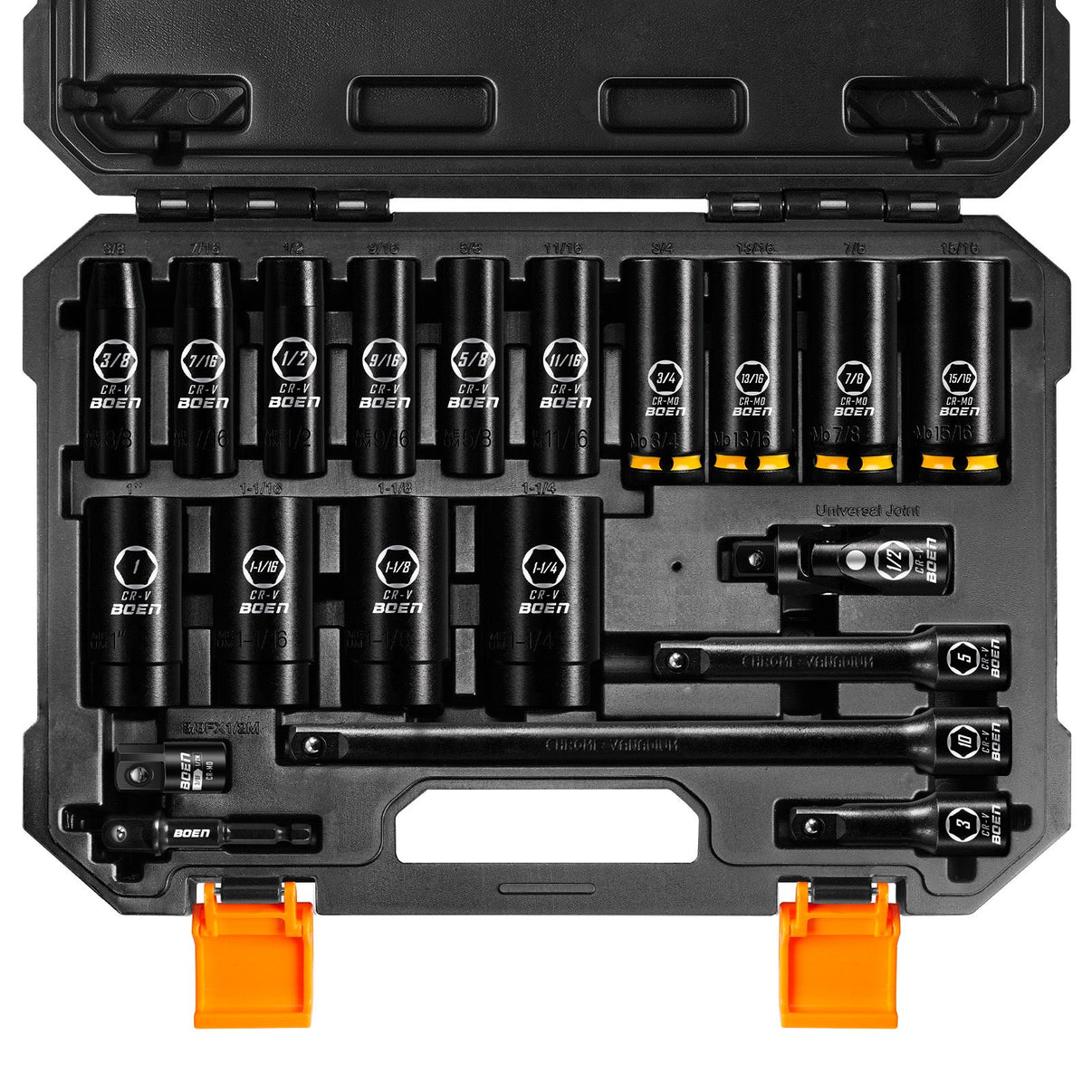 BOEN Pro 20-Piece 1/2" Drive Deep Impact SAE Socket Set