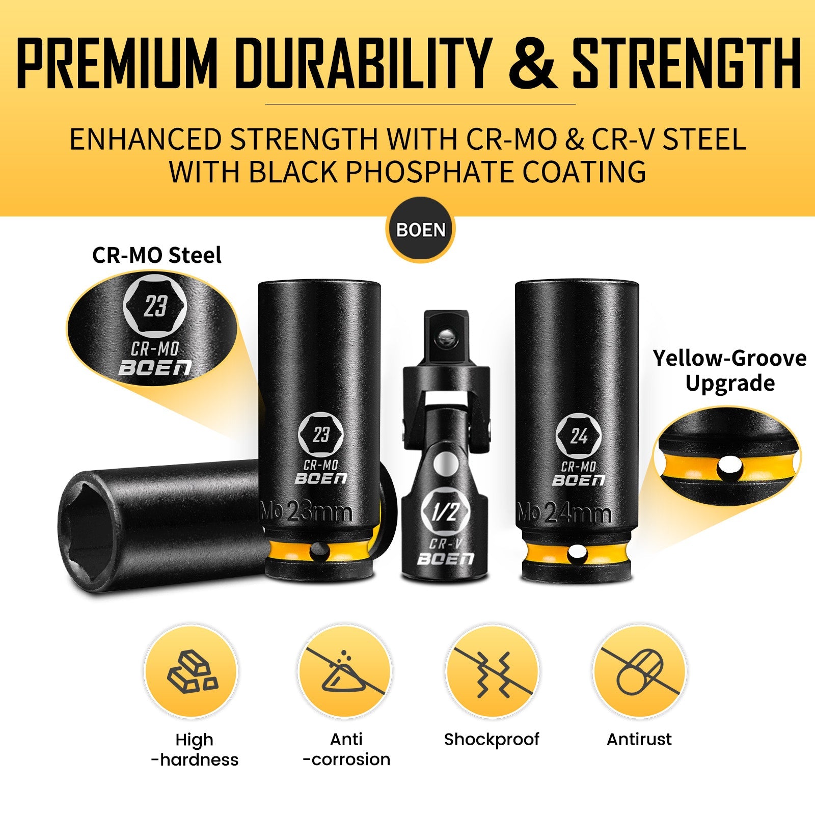 BOEN Pro21-Piece 1/2" Drive Metric Deep Impact Socket Set